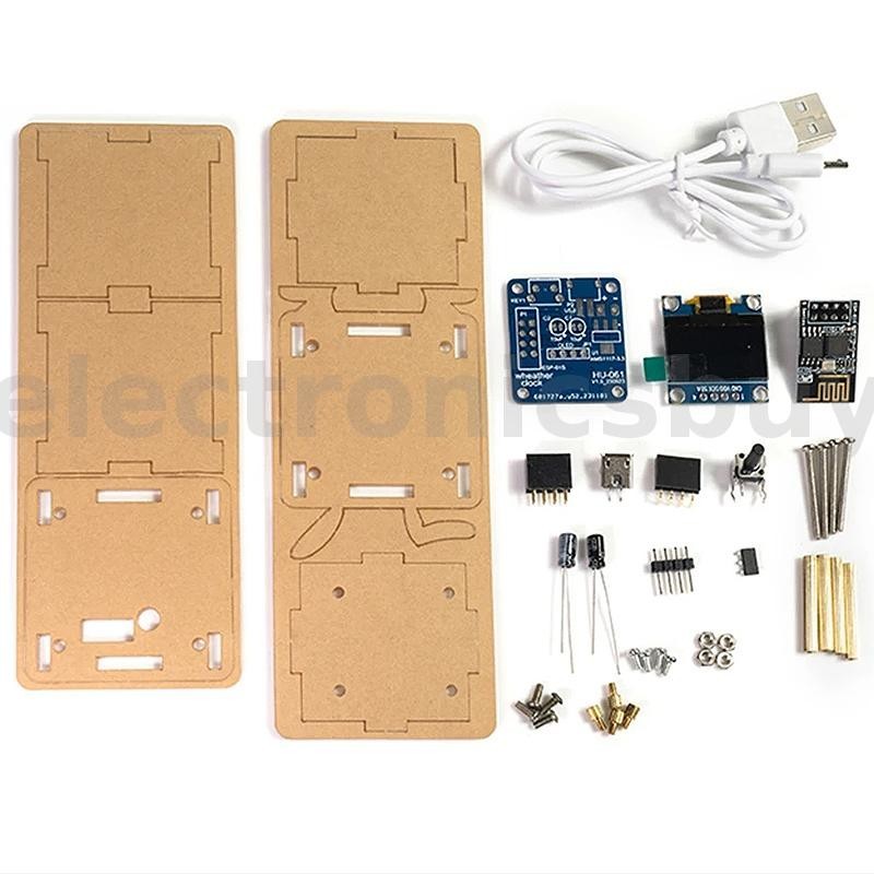 DC5V ESP8266 DIY Electronic Kit Mini Weather Forecast Clock Kits OLED ...