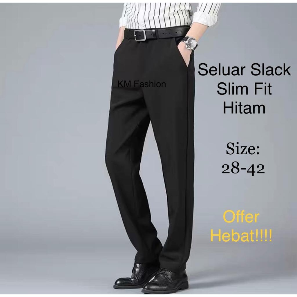 [Offer Price] Seluar Slack Lelaki Slim Fit Warna Hitam (Kain Sejuk ...