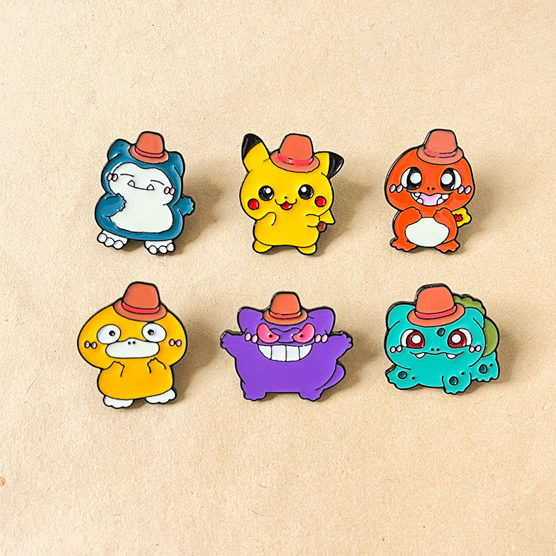 Pokemon Cartoon Metal Brooch Cute Wear Hat Ghost Pokemon Badge Creative ...