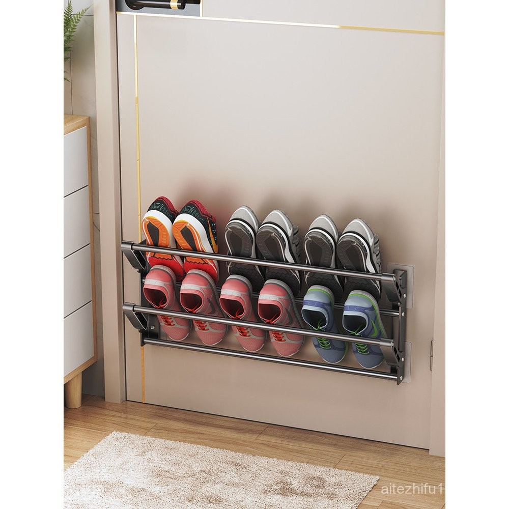 Slipper Rack Wall-Mounted Perforation-Free Behind Door Shoe Rack ...