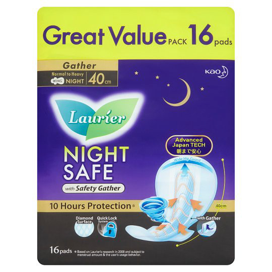 LAURIER Night Safe With Safety Gather Wing 40CM X 16 Pads | Shopee Malaysia