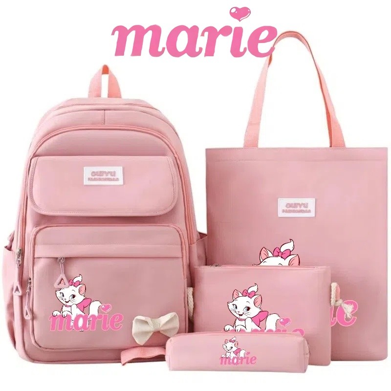 Marie Cat Printed Cartoon Student Backpack Multi functional 4-piece Set ...