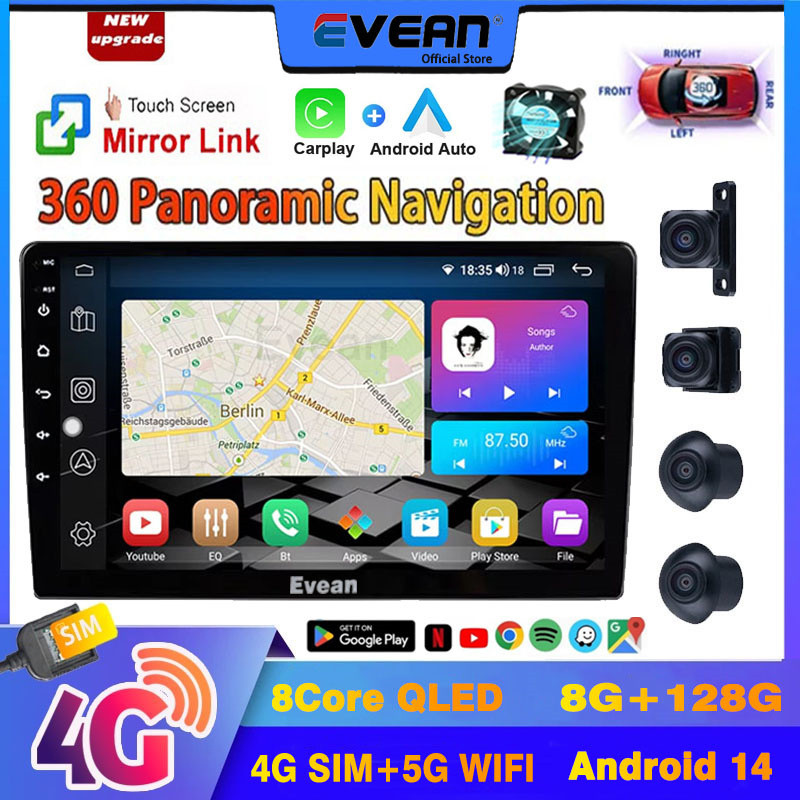 [8Core 4G SIM Cooling Fan] Evean 9"/10.1" 2din Octa Core 4G 360 ...