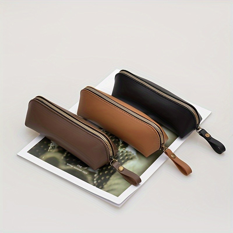 Durable Premium Faux Leather Pencil Case Essential Stationery Organizer ...