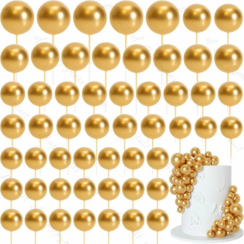 75pcs Gold Cake Toppers DIY Cupcake Insert Foam Ball Decoration Mini ...