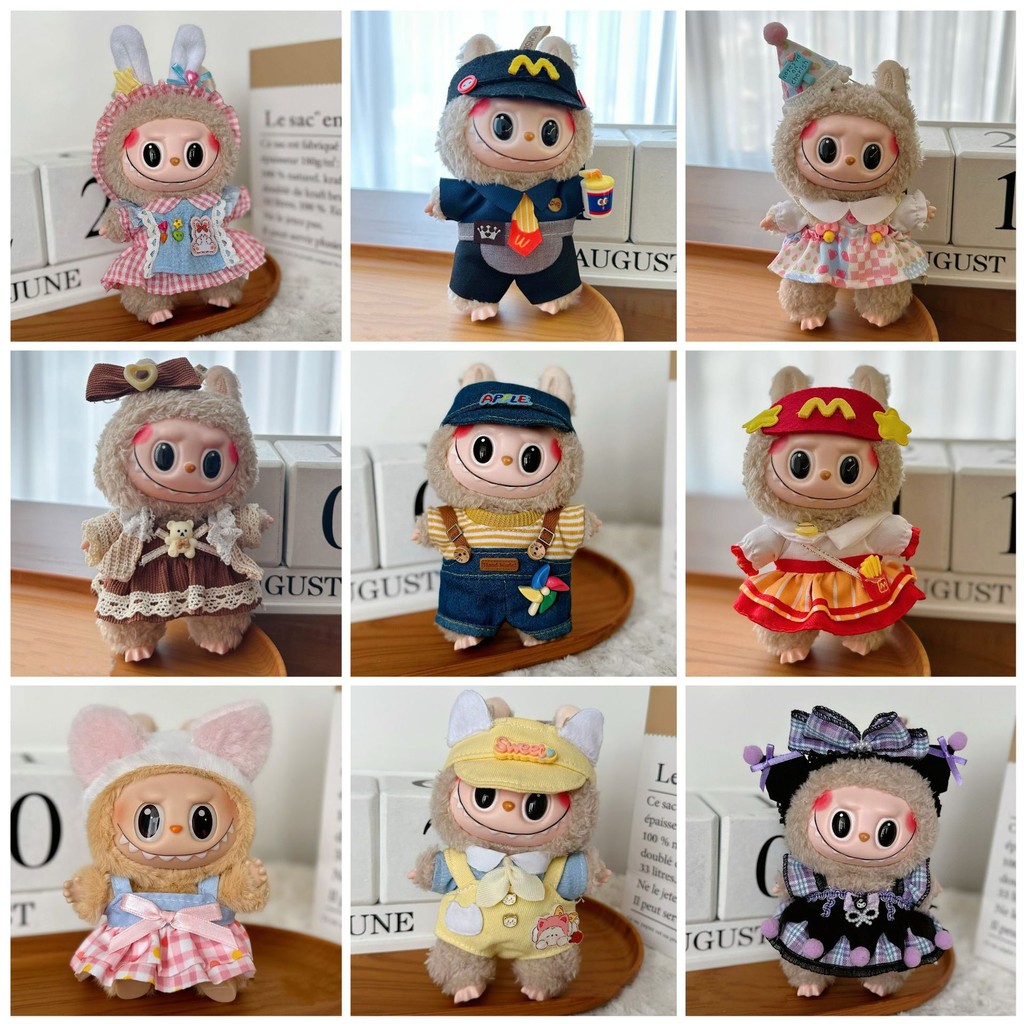 17cm labubu Clothes Cute Overalls 12th Generation labubu Sitting Party ...