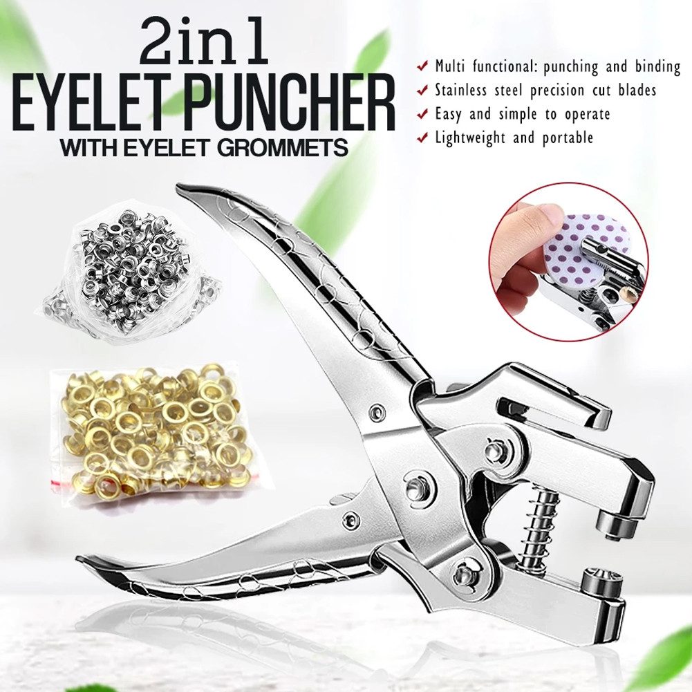 2in1 Steel Hole Eyelet Puncher Pliers Binder Puncher Pure Brass Eyelet ...