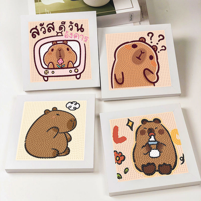 Cute Cartoon Capibara Diamond Painting with Photo Frame, Handmade DIY ...