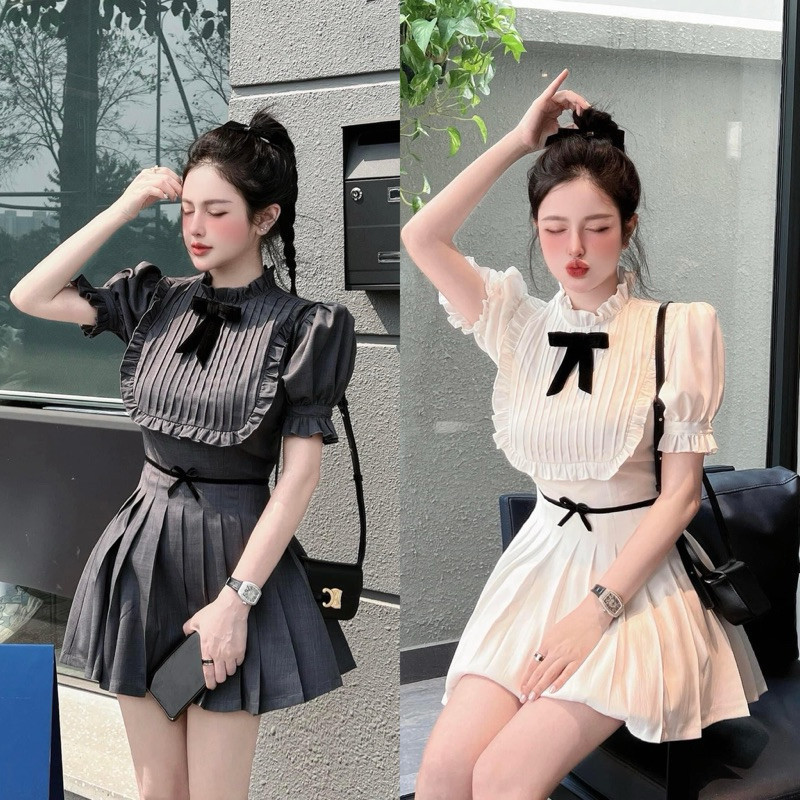 Super beautiful dress / chest pleated dress with bow tie in 2 colors ...