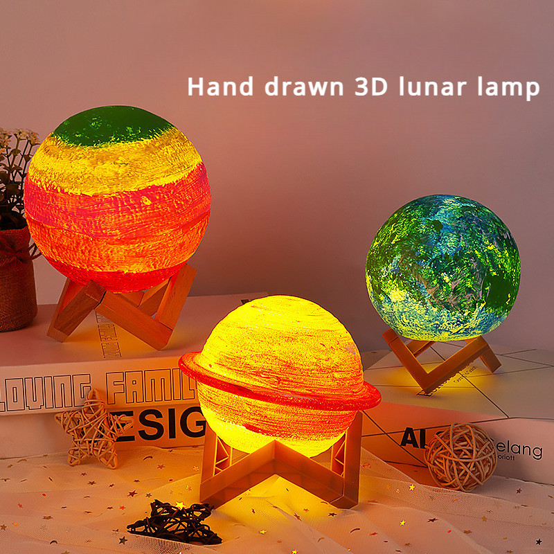 Moon Lamp Handdrawn Planet Lamp DIY Decoration Small Night Lamp Starry ...