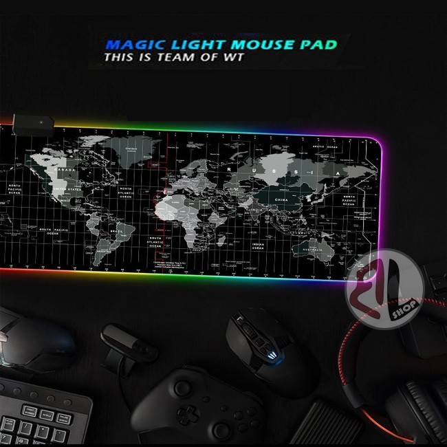 Waterproof RGB LED Gaming Map Mouse Pad Non-Slip Rubber Base and ...