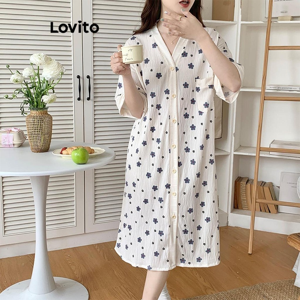 Lovito Casual Ditsy Floral Button Sleep Dress for Women LNA59095 Lovito ...