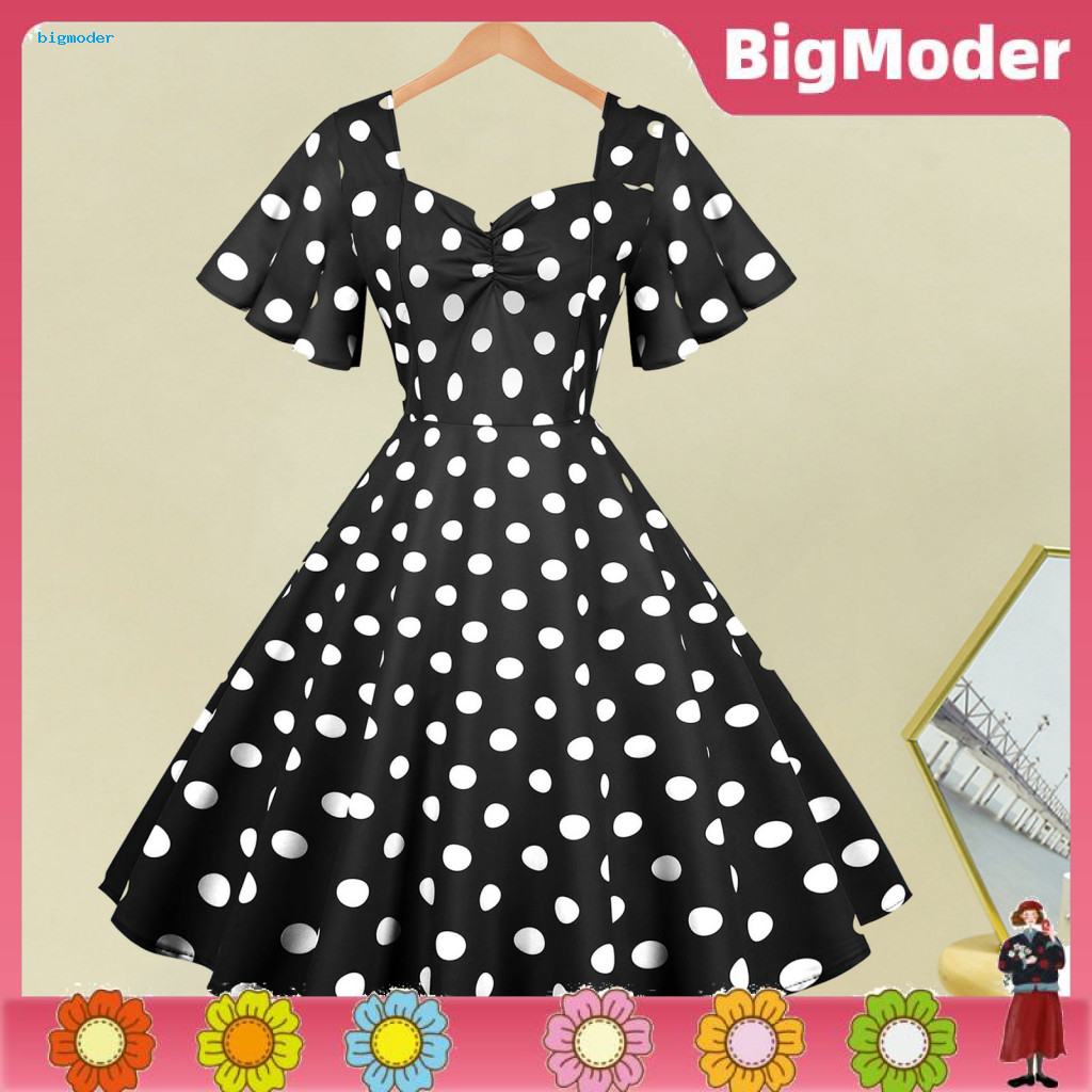 Color Matching A-line Dress Elegant V-neck Dress Vintage Polka Dot A ...