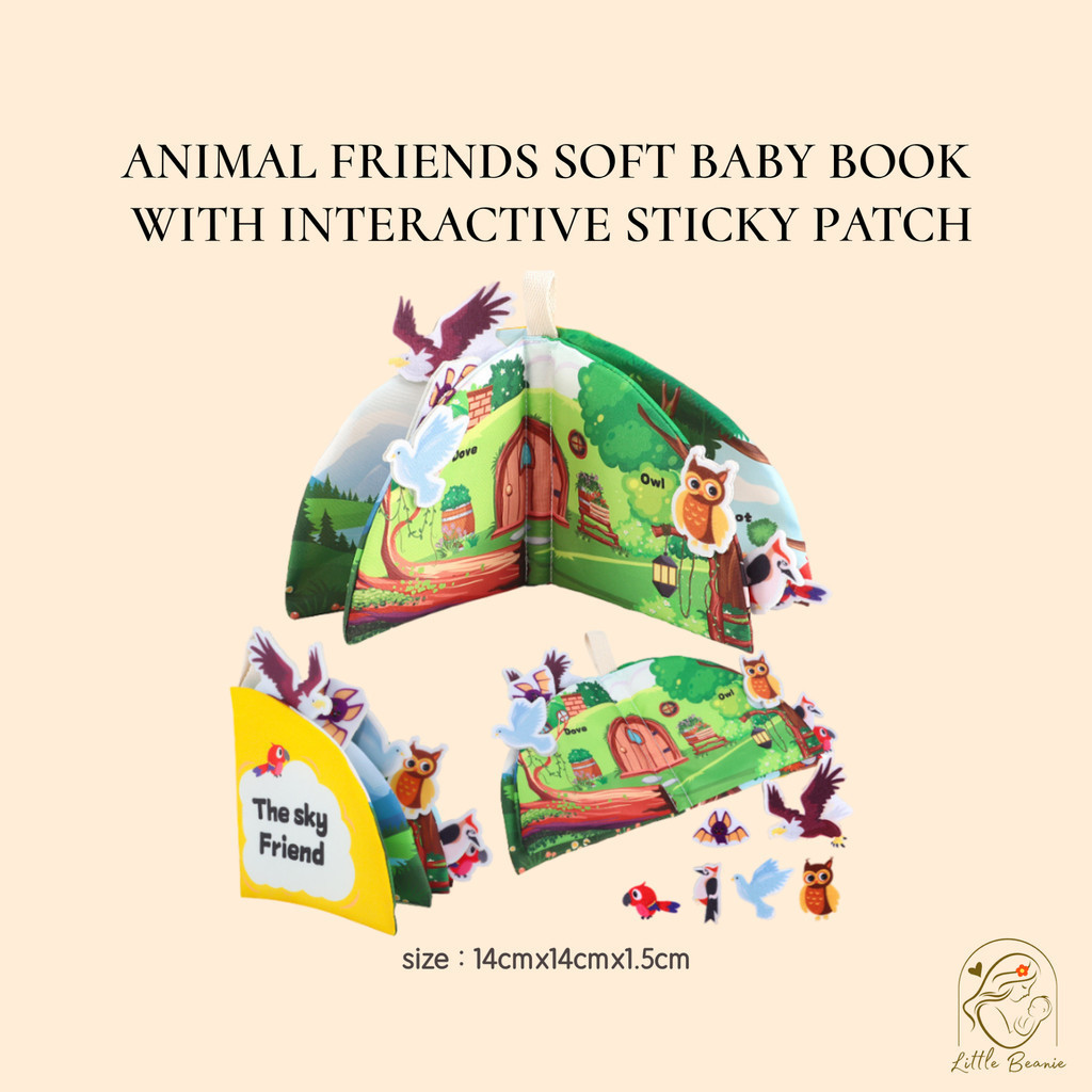 (Ready Stock) ANIMAL FRIENDS SOFT BABY BOOK WITH INTERACTIVE STICKY ...