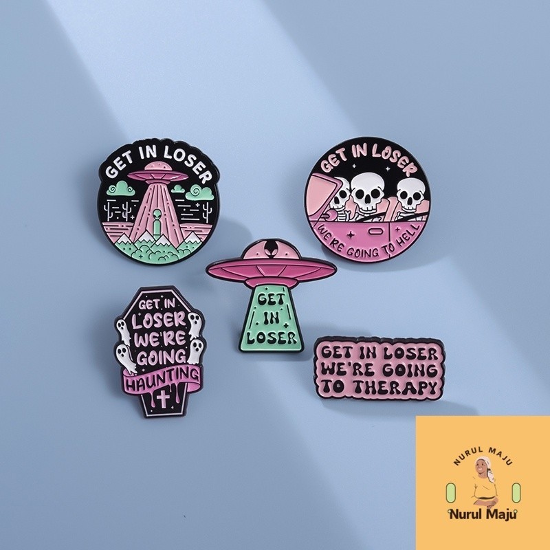 XHsubCutyJoinPin Cartoon Alien Spaceship Enamel Pins Get in Loser Ghost ...
