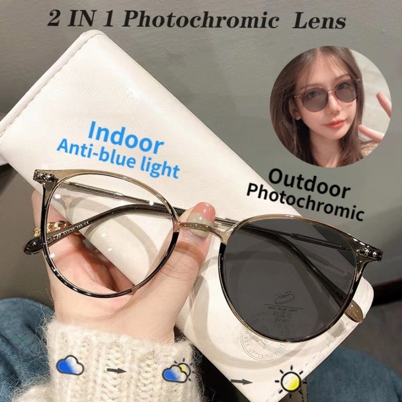 Anti Radiation Photochromic Eye Glasses for Women Men Replaceable Lens ...