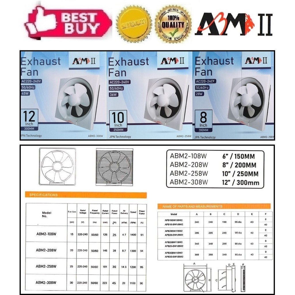 [6"/8"/10"/12"] Wall Exhaust Fan - ABM II (AC220-240V) (50/60Hz ...
