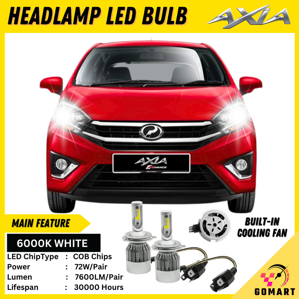 PERODUA AXIA WHITE LED Headlamp Headlight High Beam Bulb Mentol Lampu ...