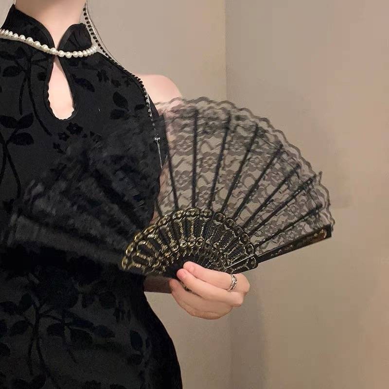 Ladies Folding Lace Hand Fan Sweet Fairy Girl Dark Gothic Court Dance ...
