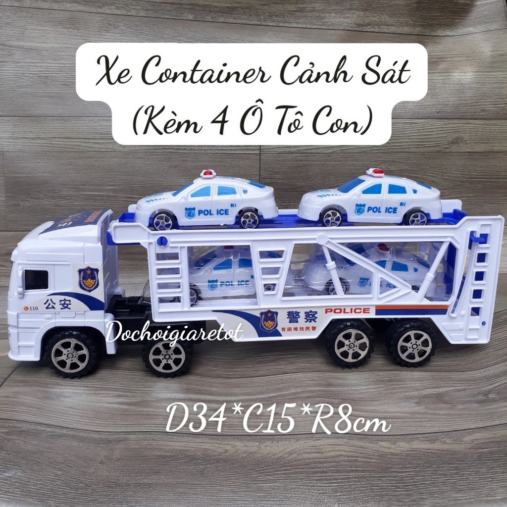 (Real Photo) 2-Storey Heavy Police container Toy With 4 Cars, Glass Box ...