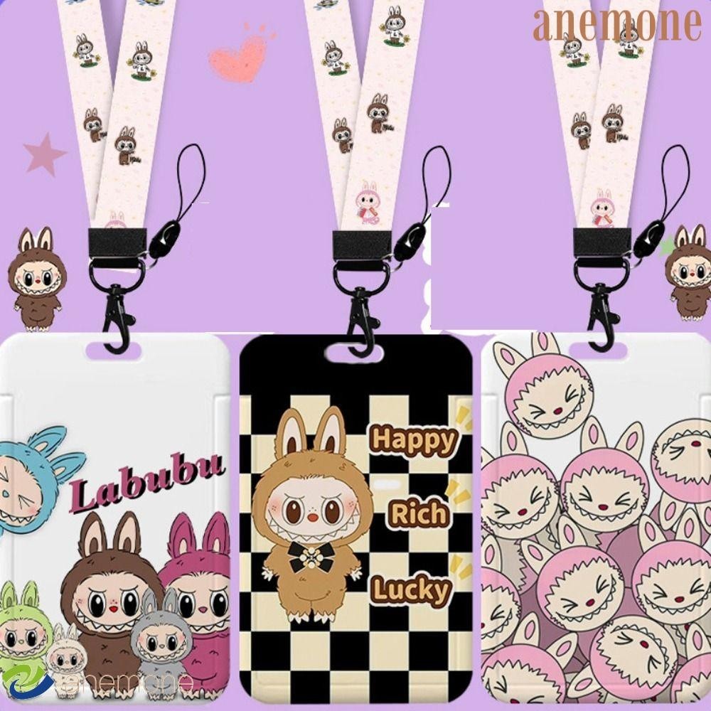 ANEMONE Cartoon Labubu Card Case, Cute Hanging Neck Labubu Time Card ...
