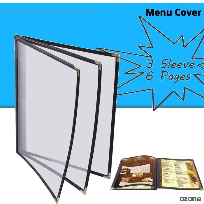 A4 Restaurant Transparent Menu Cover 3 Sleeve Pocket Sheet 6 Pages ...