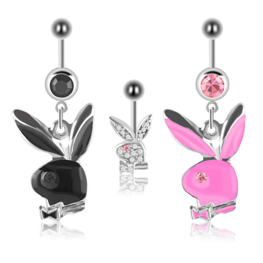 Stainless steel bottom oil cute rabbit belly button ring belly button ...