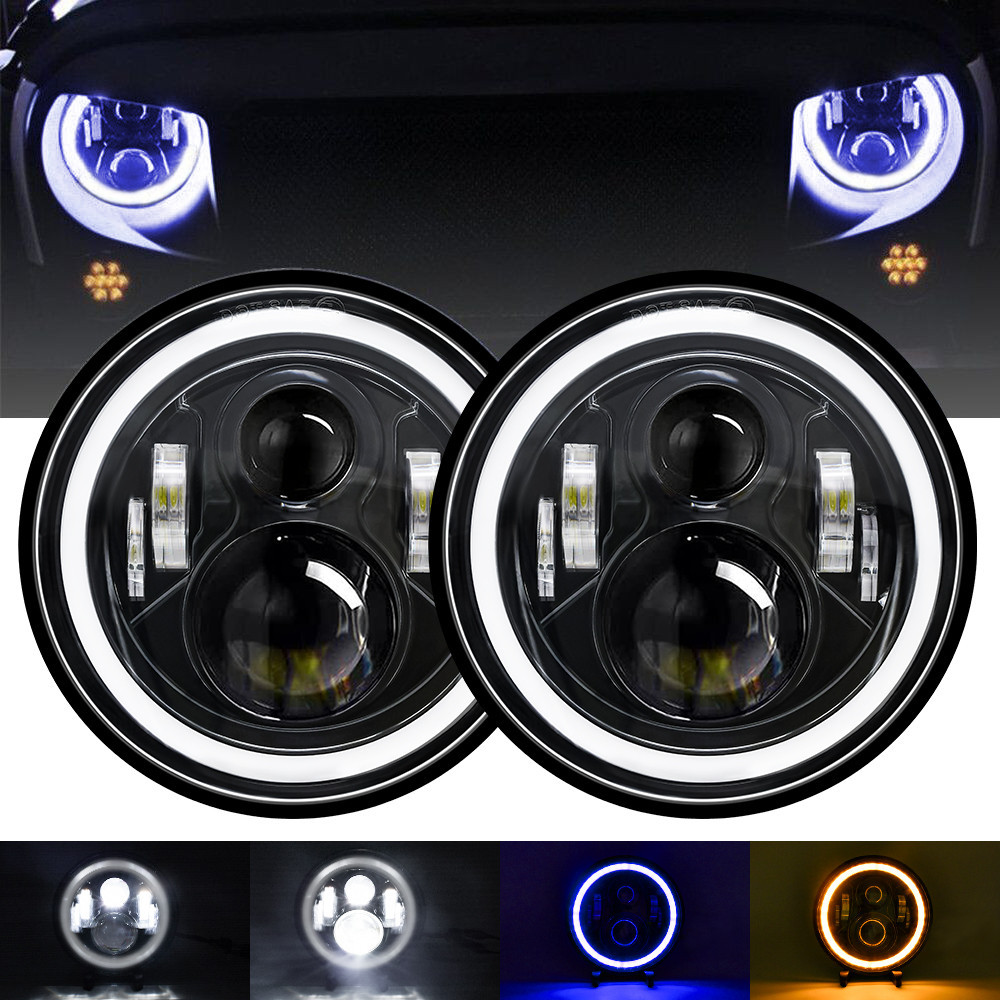 DOT 7 Inch LED Headlight Motorcycle Blue Halo High/Low Beam Motorcycle ...