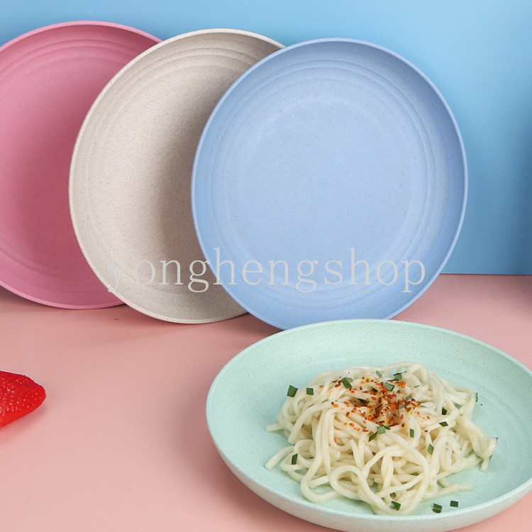 Round Wheat Straw Dinner Plates Salad Dessert Fruit Dishes Eco Friendly ...