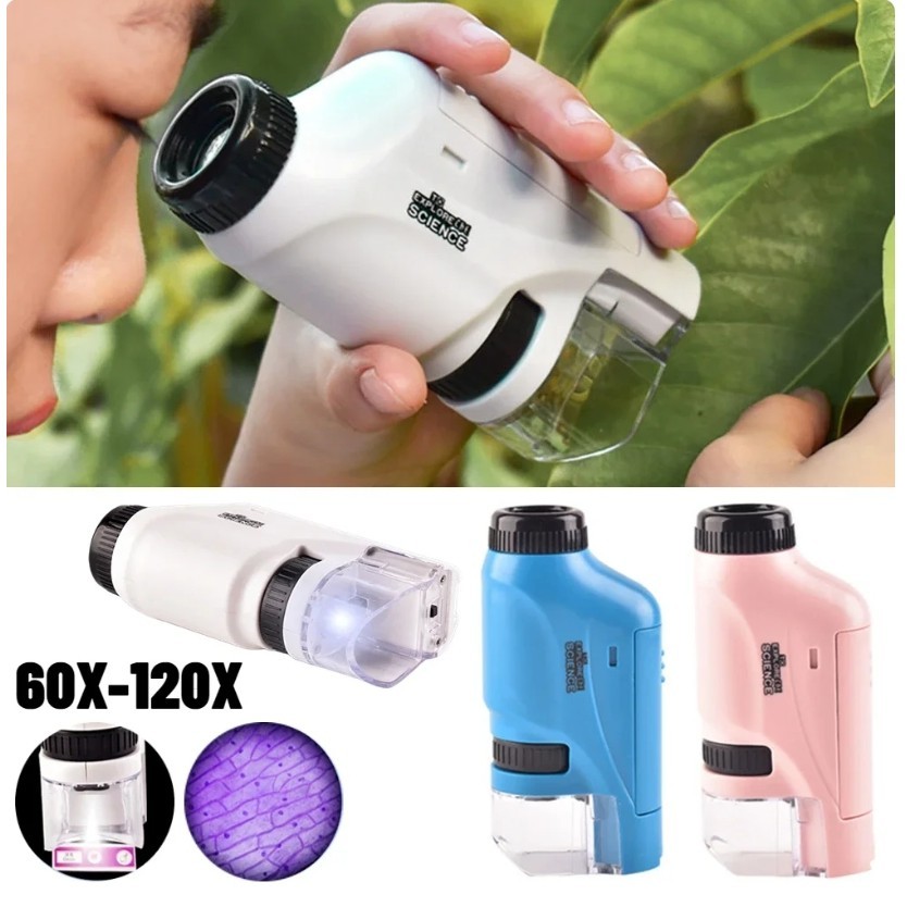 60-120X Mini Pocket Microscope Handheld Microscope with Magnifier LED ...