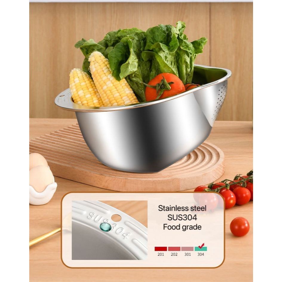 QUEENSBAKEWARE SUS 304 Stainless Steel Basin Rice Washing Strainer ...