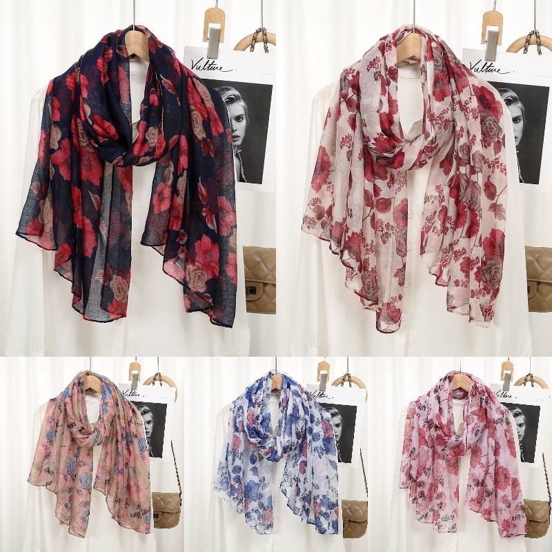 Printed Shawl Cotton Voile Floral Muslimah Fashion Hijab Women's Long ...