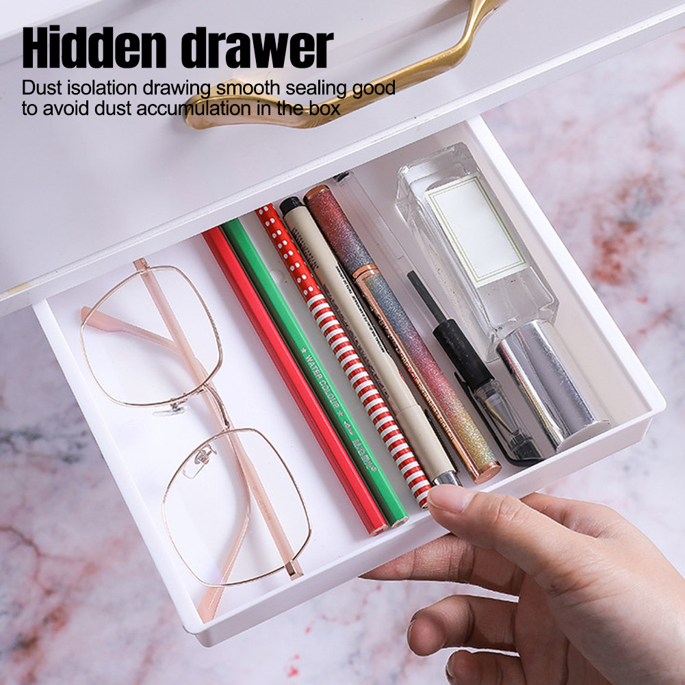 Under Table Drawer Organizer Box Self-Adhesive Under-Drawer Storage Box ...