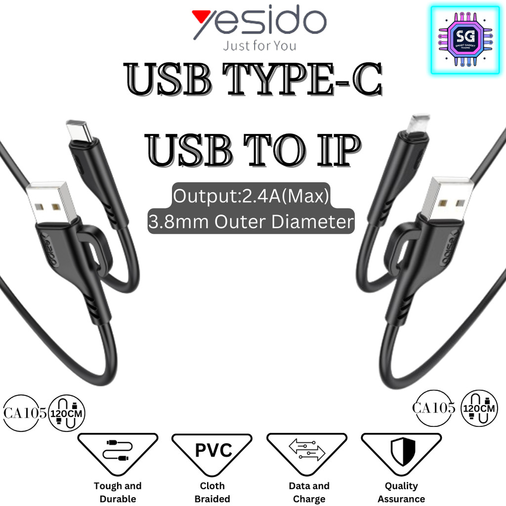 Yesido Data Cable USB To Type-C/USB To iP [CA105] | Shopee Malaysia