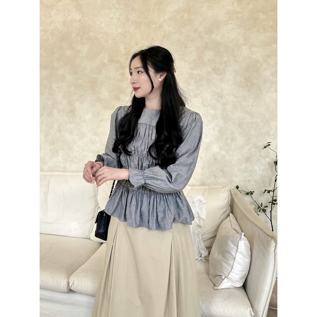 YE-RIN Arin Shirred Long Sleeves Blouse (6 Colors) | Shopee Malaysia