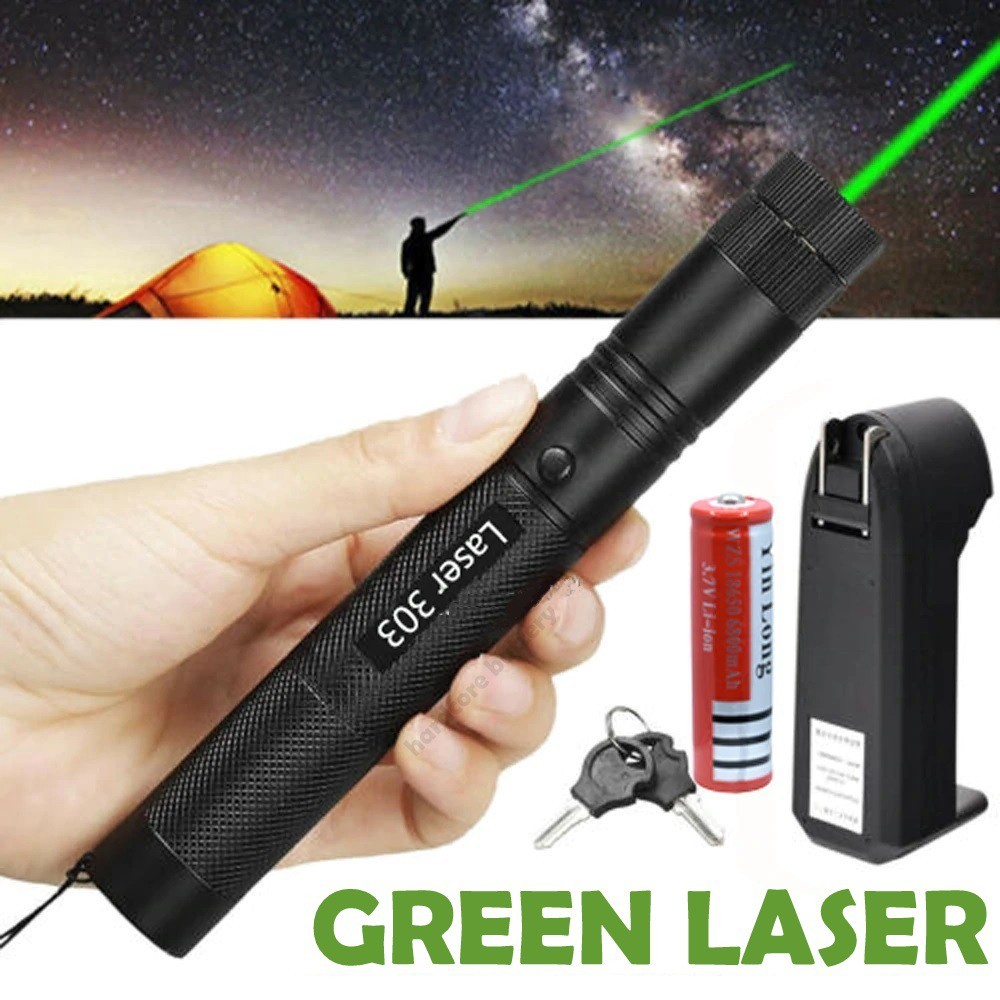 GREEN Laser Pointer 303 aluminium Adjustable Focus Lazer high power burn beam 5mW Presenter Long ...