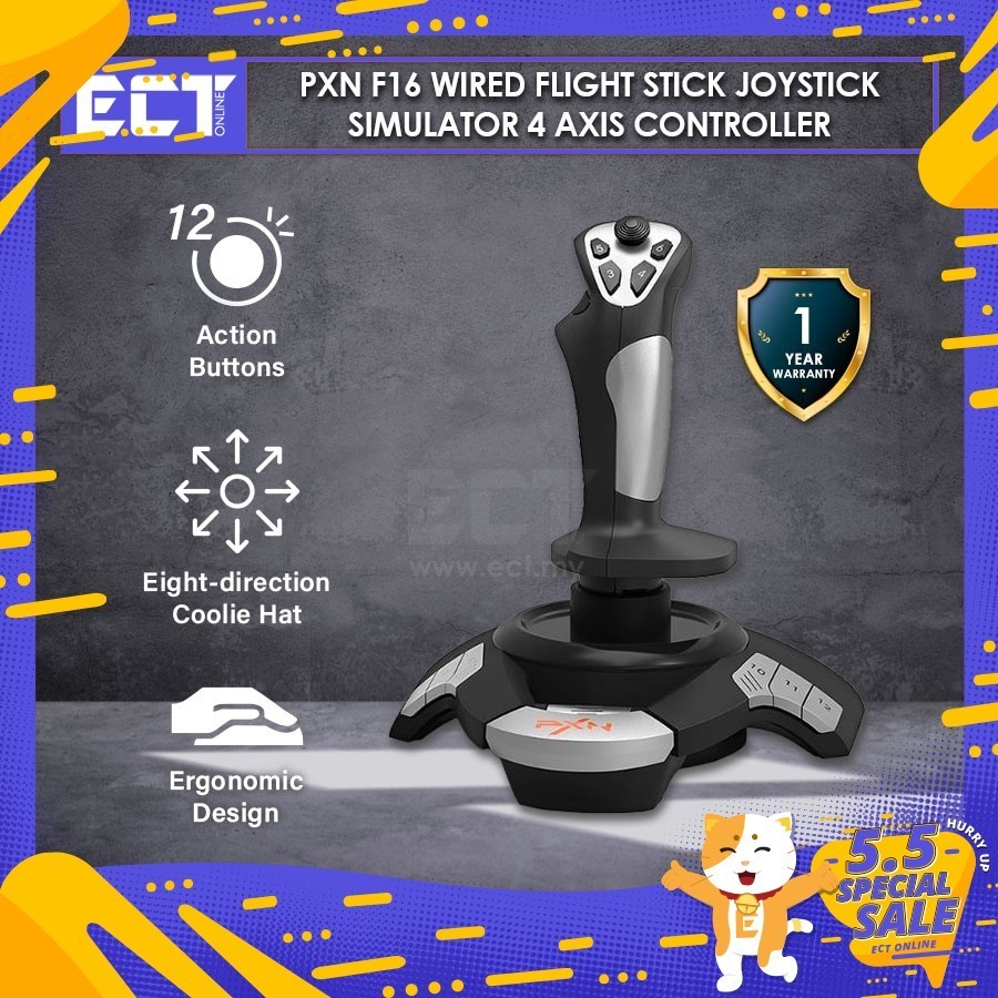 PXN F16 Wired Flight Stick Joystick Simulator 4 Axis Controller with ...