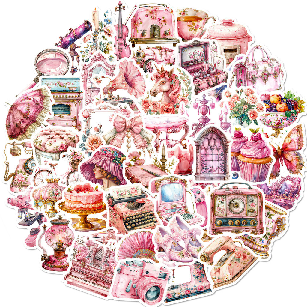 Pink Girly Sticker Paper DIY Handbag Sticker Luggage Notebook Helmet ...