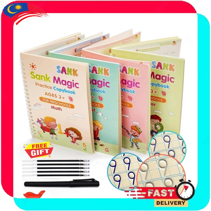 4 Books of Children's Magic Books, Reusable 3D Calligraphy Copybooks ...