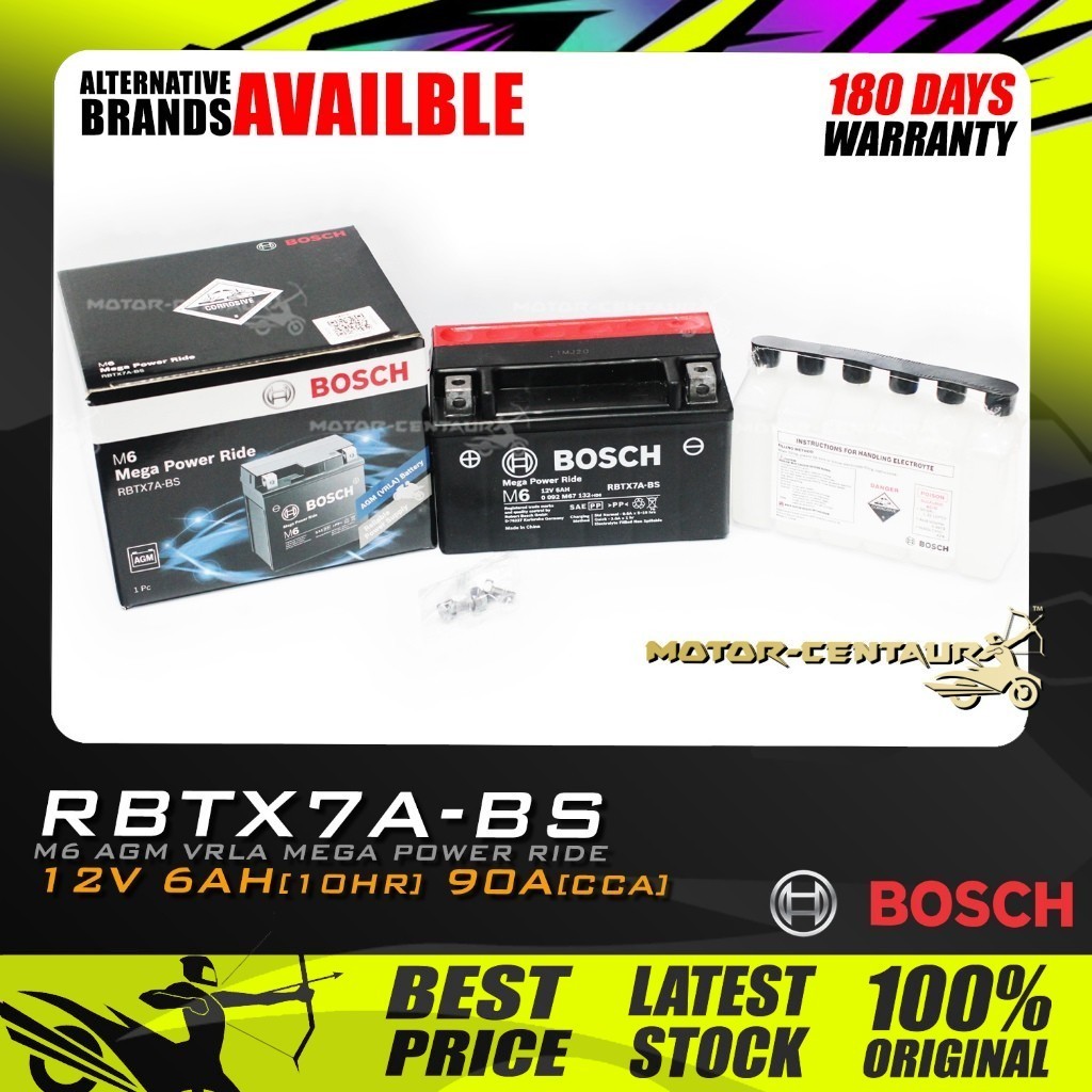 BATERI BOSCH VRLA AGM BATTERY M6 MEGA POWER RIDE RBTX7A-BS (YTX7A) FOR ...