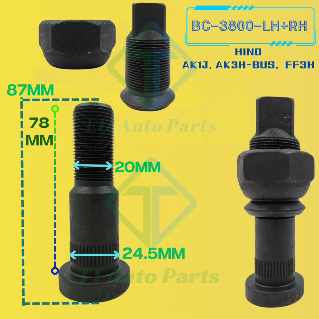 Wheel Hub Bolt With Nut / Hab Bolt ( Belakang / Rear ) HINO FF3H / AK1J ...