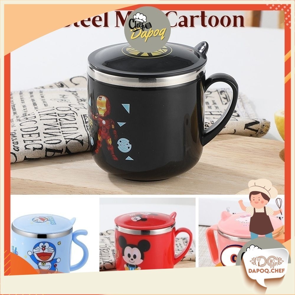 DAPOQ 270ml Cawan Kartun Besi 304 Gred Makanan Doraemon Mickey Hello ...