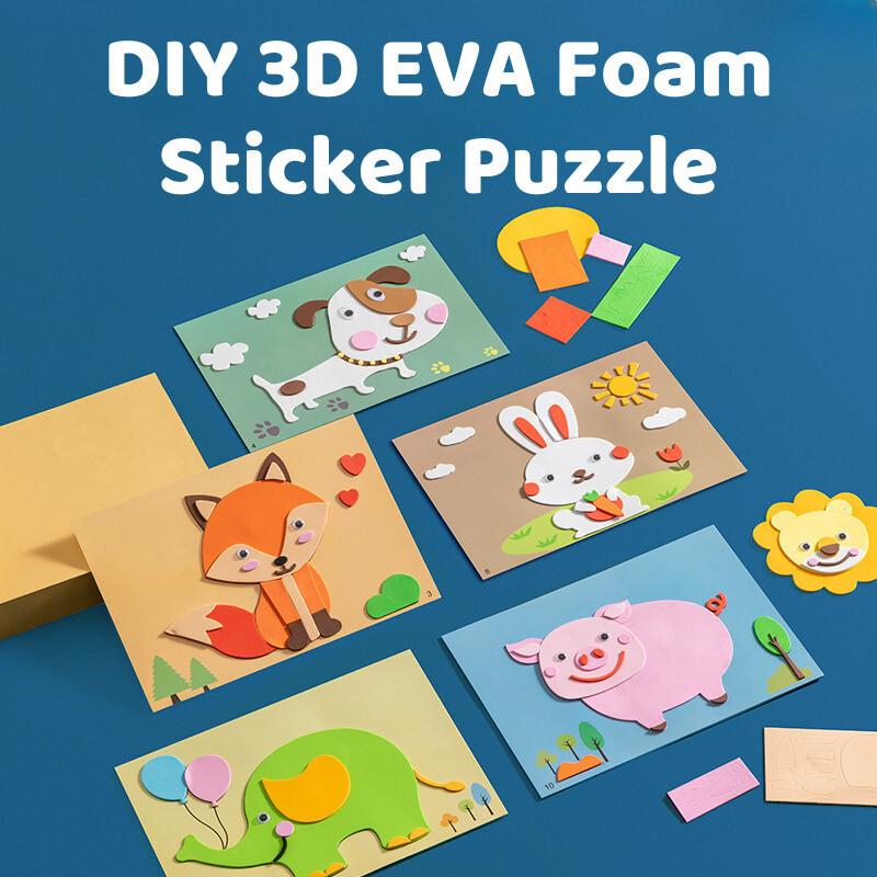 12Pcs DIY 3D EVA Foam Sticker Art and Craft Cartoon Animal Puzzles ...