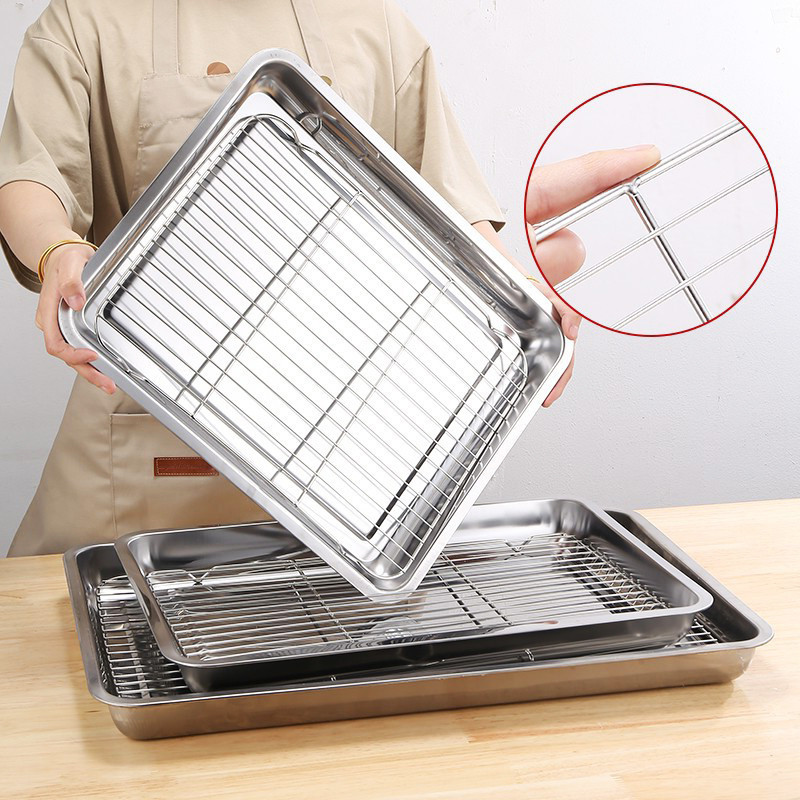 Steel Rectangule Tray with Baking Rack Serving Tray Food Metal Tray ...