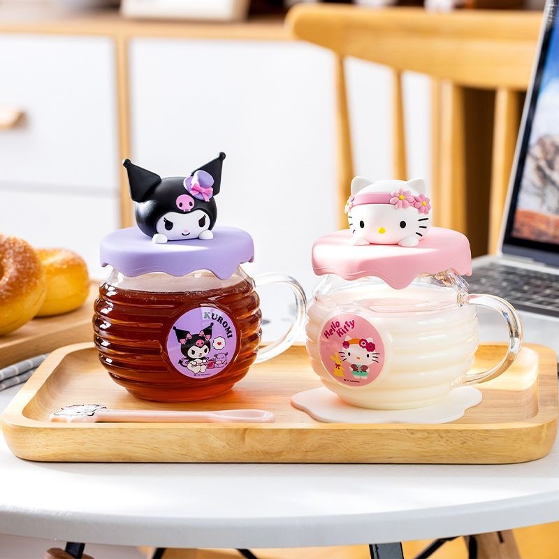 Kuromi HelloKitty Water Cup with Lid Glass Bee Jar Shape Cup Kuromi ...