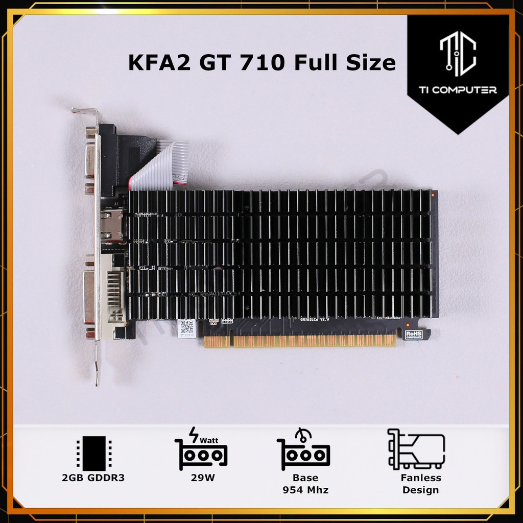 KFA2 GeForce GT710 Full Size Stardard Profile 2GB GDDR3 PCIe Used Video ...