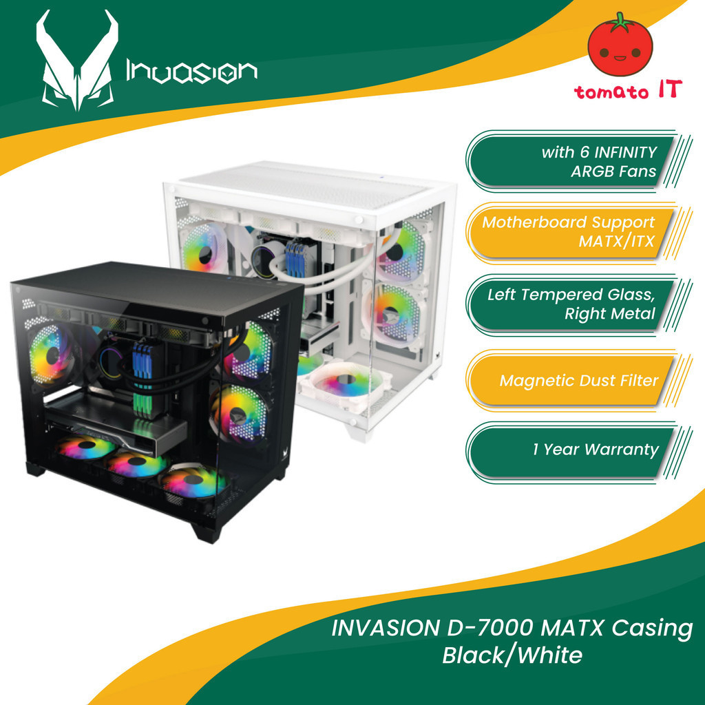 INVASION D-7000 MATX Casing - Black/White | Shopee Malaysia