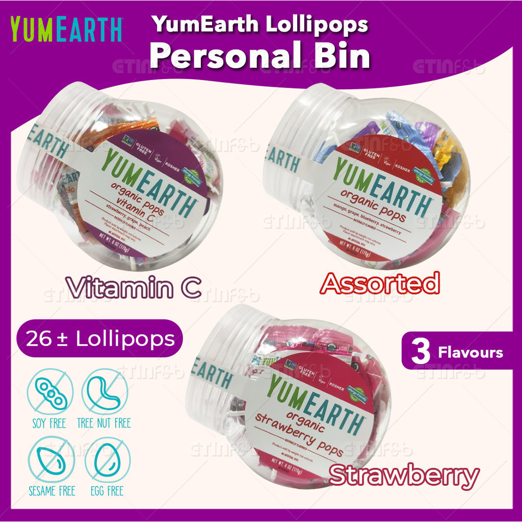 Yumearth Organic Pops Personal Bin Fruit Vitamin C Lollipops Candy Sweets Vegan Allergy Free