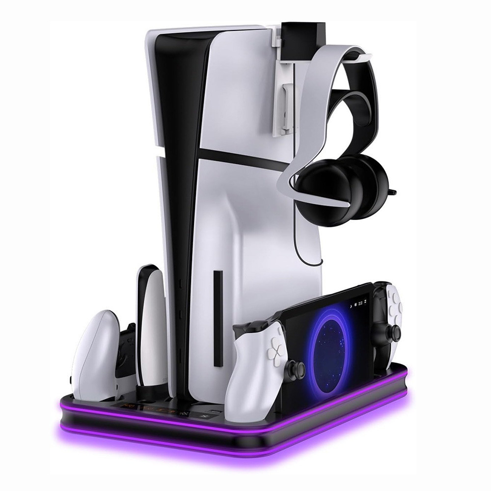 PS5 / PS5 Slim Cooling Station Stand with RGB LED Controller Charging ...