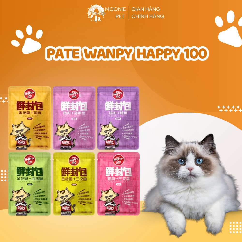 Pate Wanpy Happy 100 For Cats, 6 Different Flavors, Natural Ingredients ...